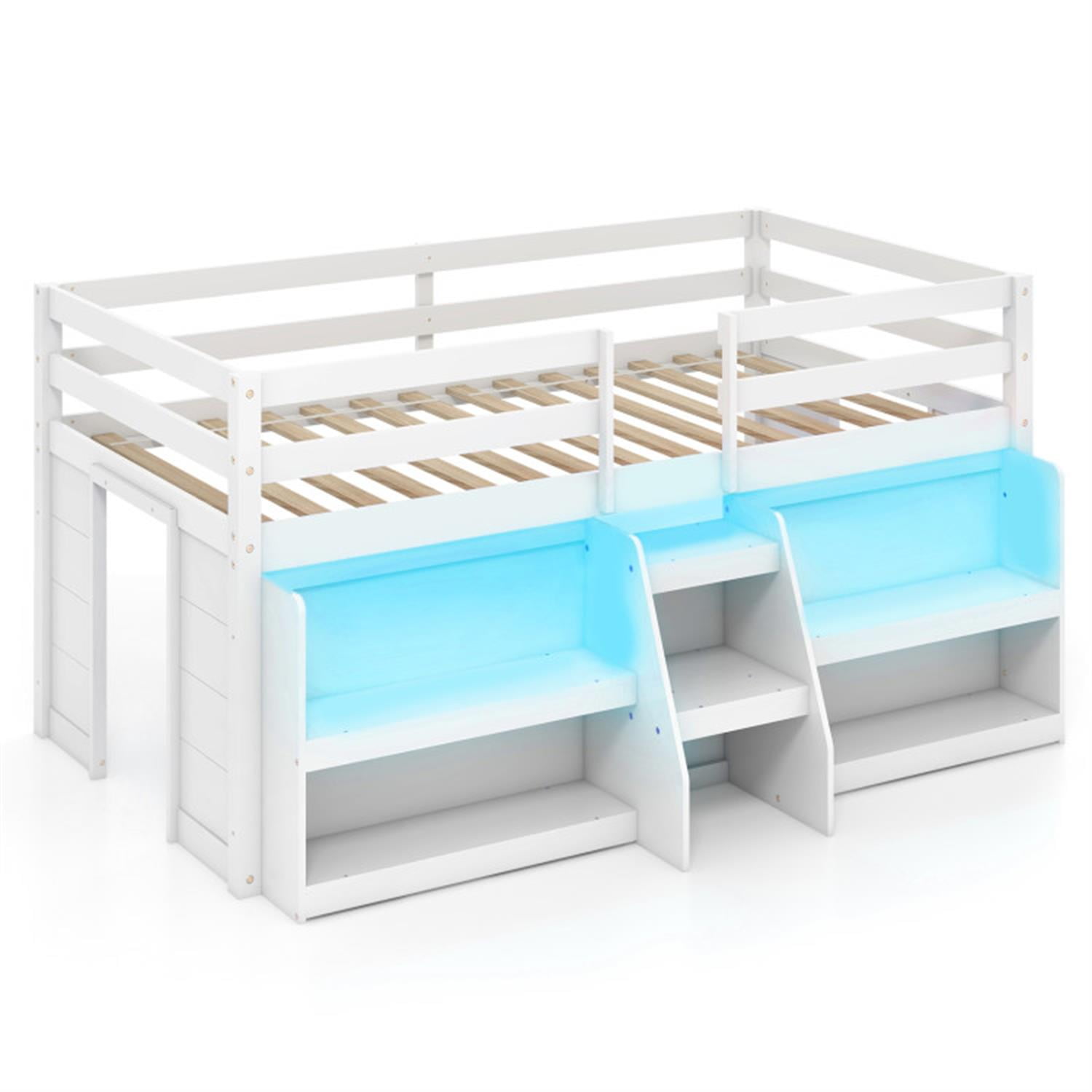 Finihen Twin Size Loft Bed with LED Lights, Wooden Twin Low Loft Bunk ...