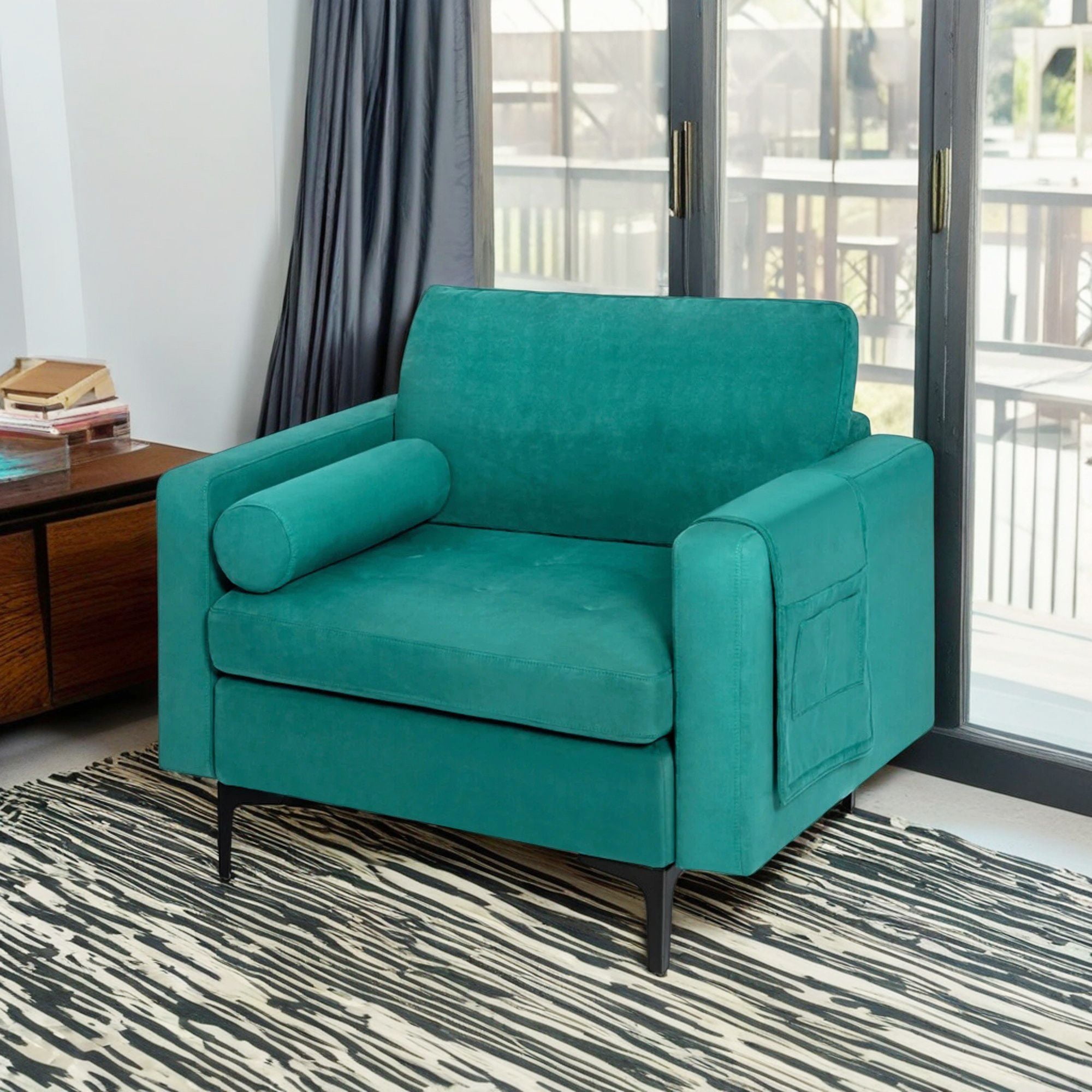 Finihen Upholstered Accent Chair, Modern Accent Chair with Bolster and ...
