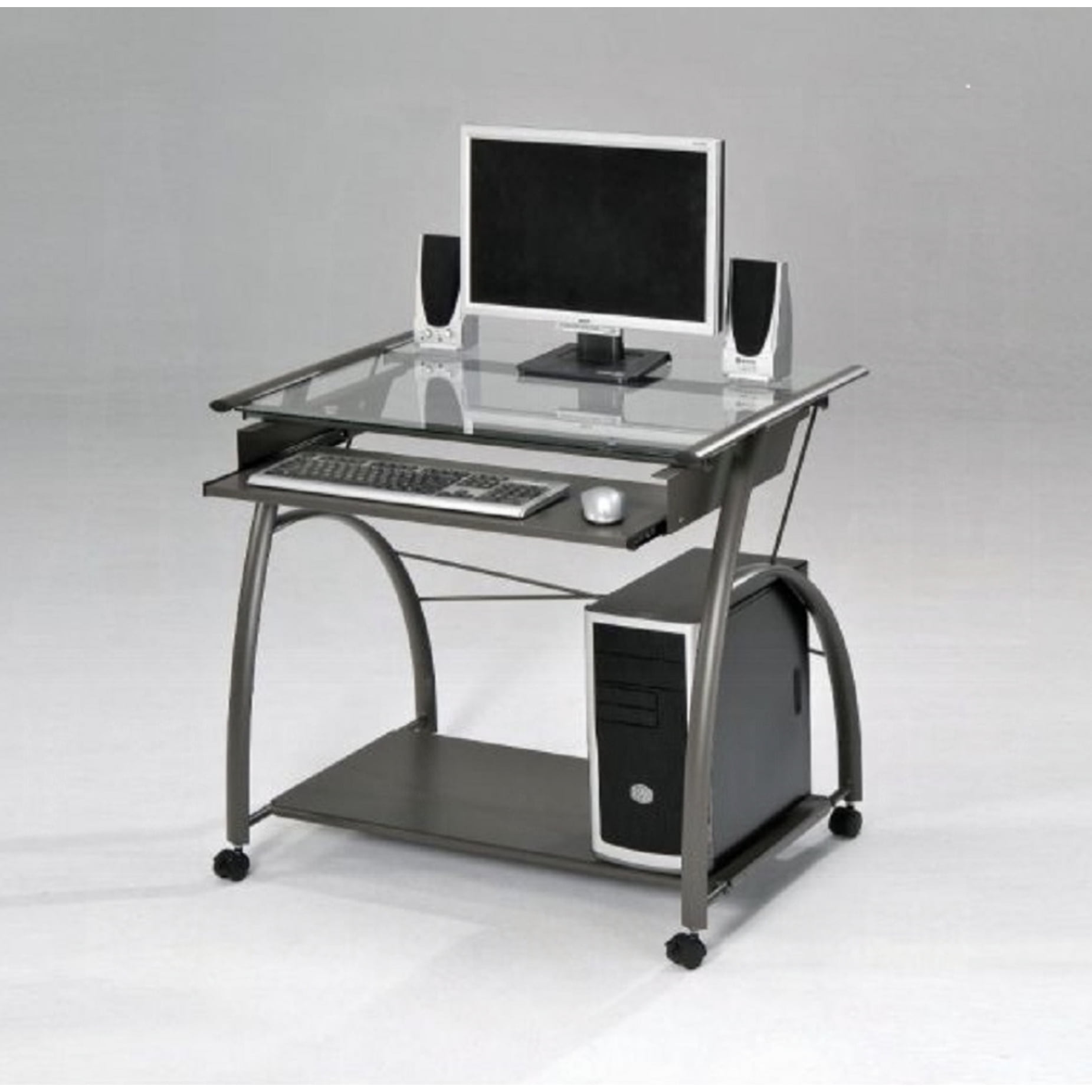 Finish Computer Desk With Clear Glass Top - Modern Compact Workstation ...