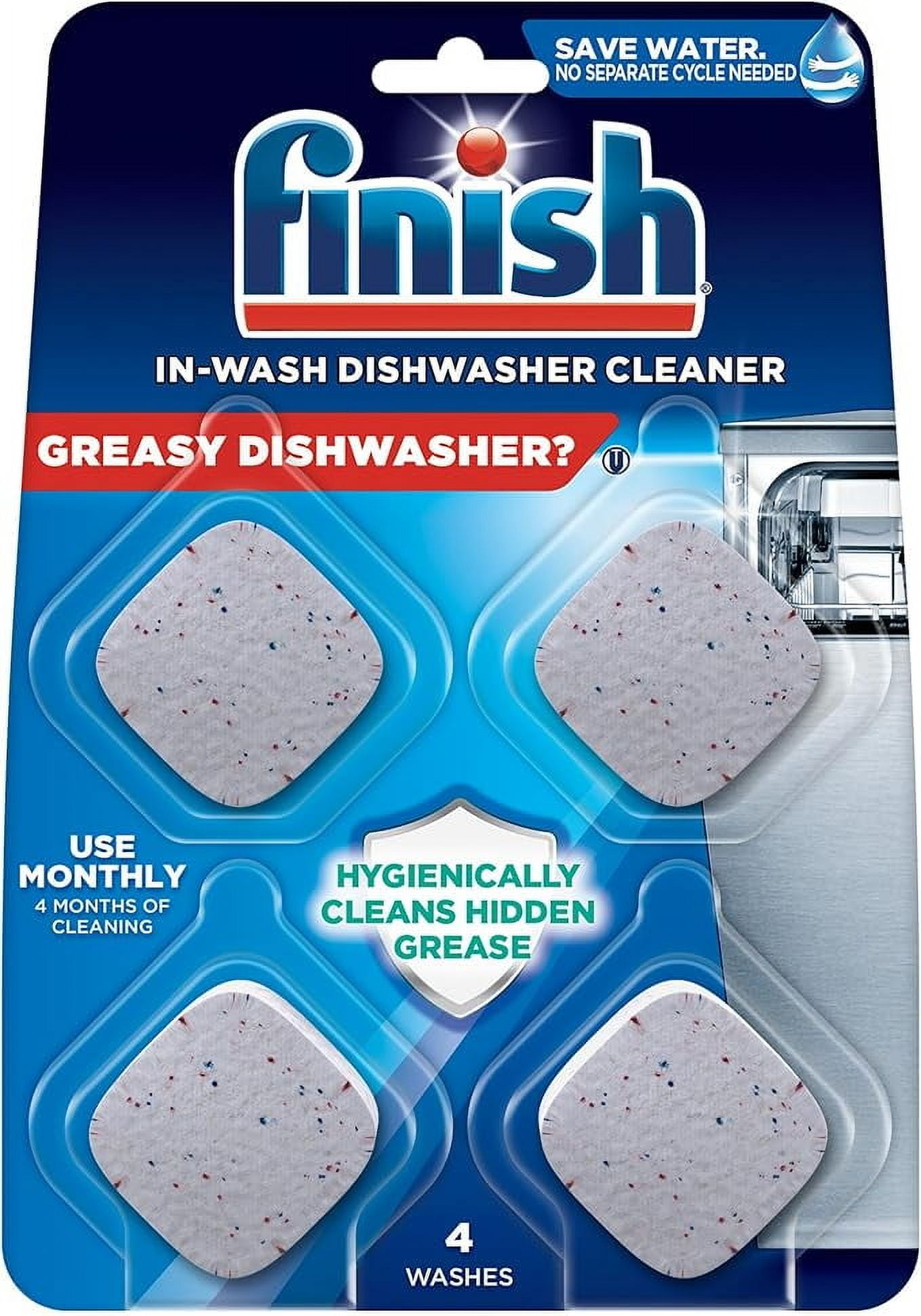 Finish Dishwasher Cleaner Tablets, 4 count, Hygienically Cleans Hidden ...