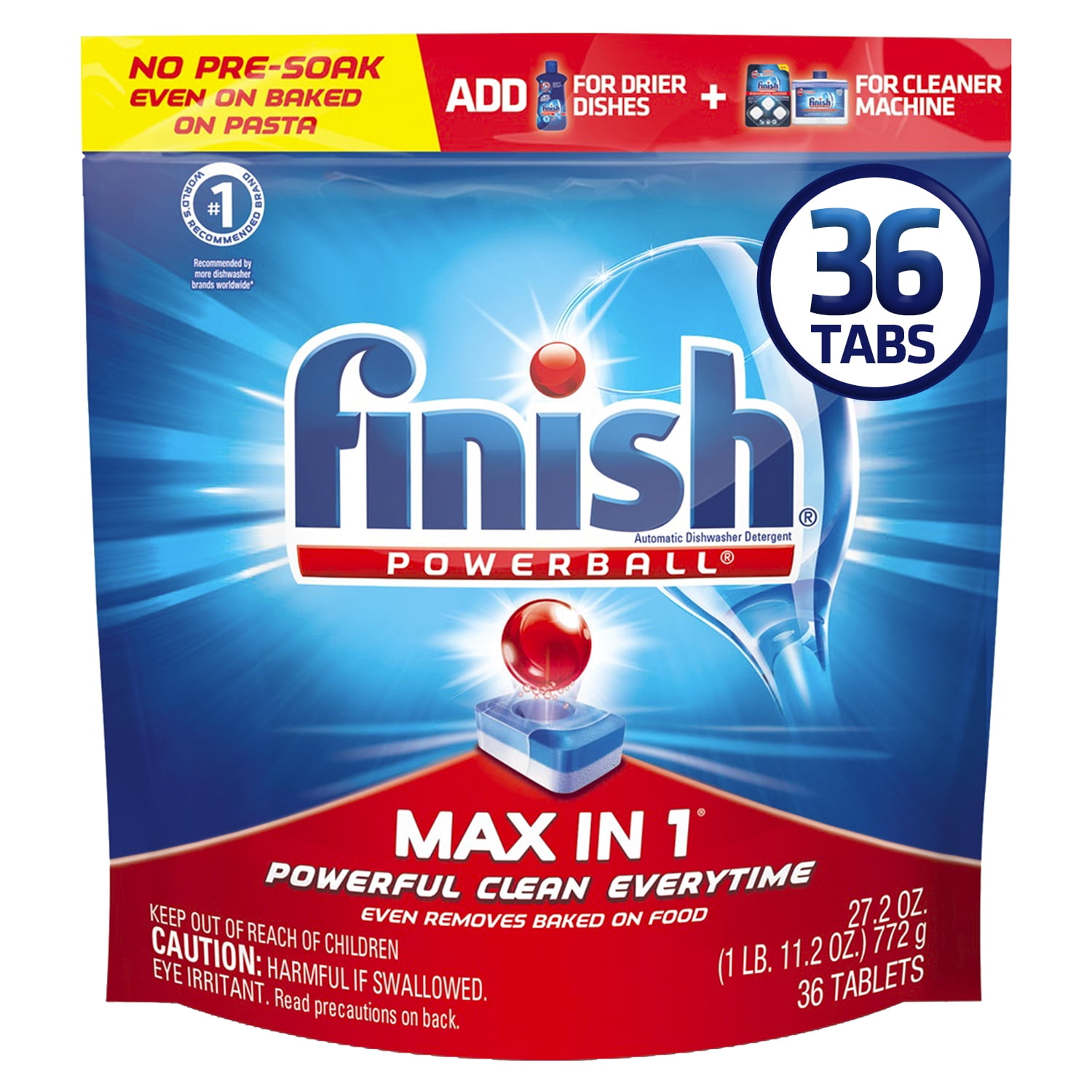 Finish Max 1 Powerball, 36ct, Dry Rinse Power Dishwashing, Wrapper Free ...