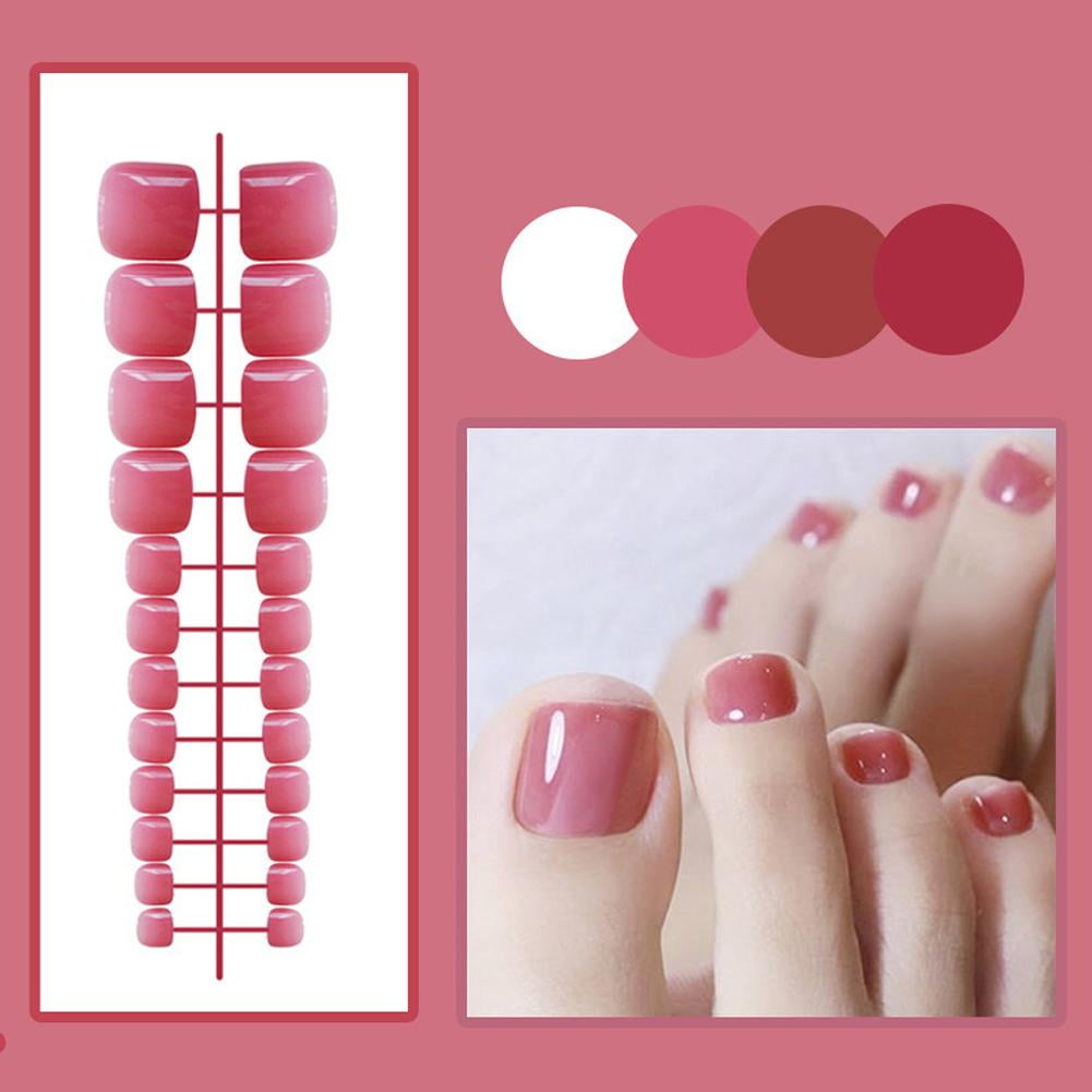 Finished Toenail Glossy Patches Fake Nails Wearable 24Pc y Tools ...