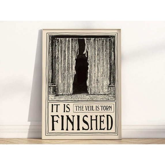 It Is Finished Torn Veil Bible Verse Wall Art Printable, Modern Retro ...