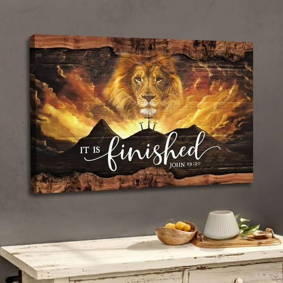 It Is Finished Wall Art Canvas | John 19:30 Jesus Lion Print, Christian ...