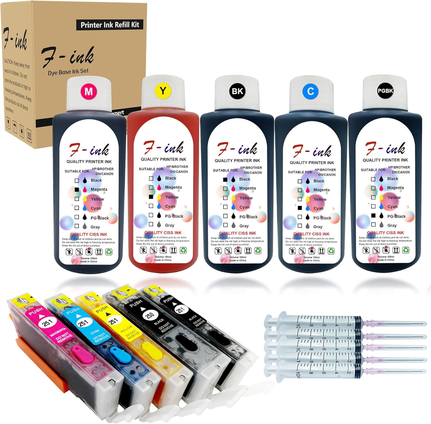Fink Refillable Ink Cartridges and 5 Bottles Dye Ink Replacement for ...