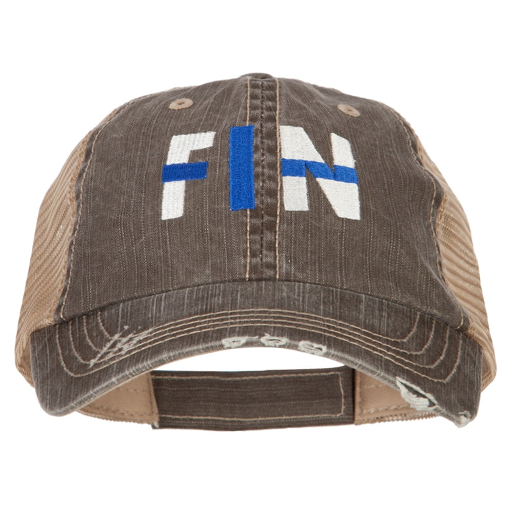 Finland FIN Flag Embroidered Low Profile Cotton Mesh Cap - Brown Khaki ...
