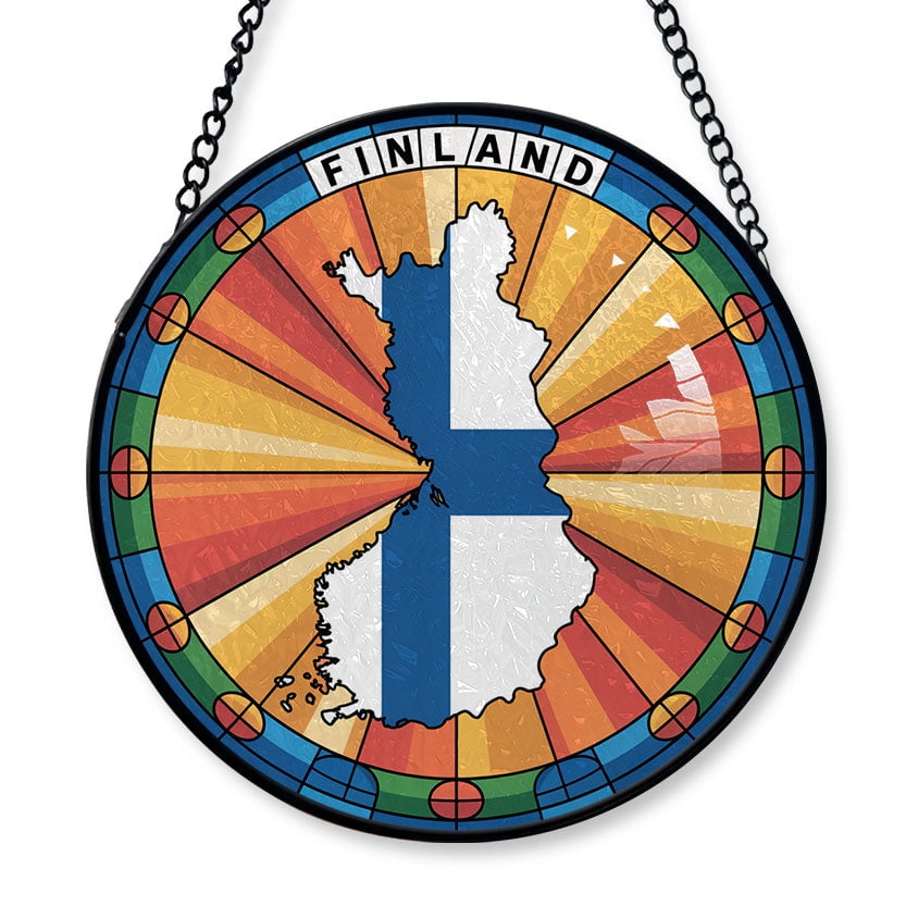 Finland Travel Decor Suncatcher Stained Glass Window Hanging, Gift for ...