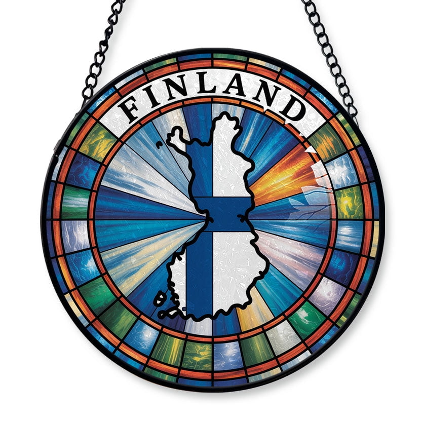 Finland Travel Decor Suncatcher Stained Glass Window Hanging, Gift for ...