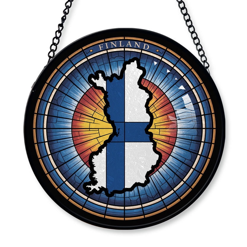 Finland Travel Decor Suncatcher Stained Glass Window Hanging, Gift for ...