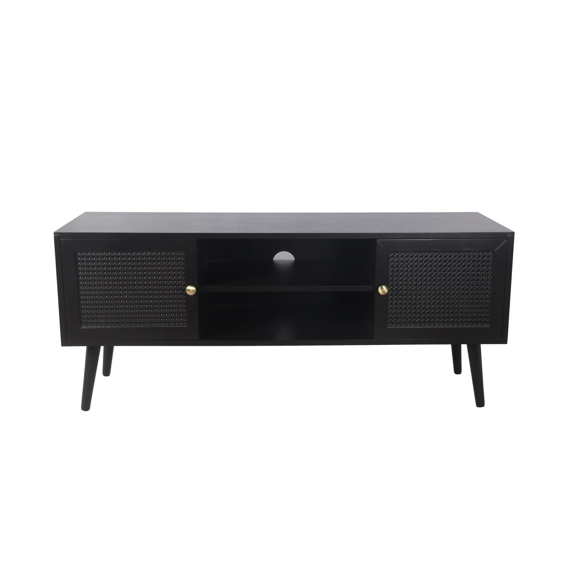 Finley 48 Inch Accent TV Media Entertainment Console with Shelf, Black ...