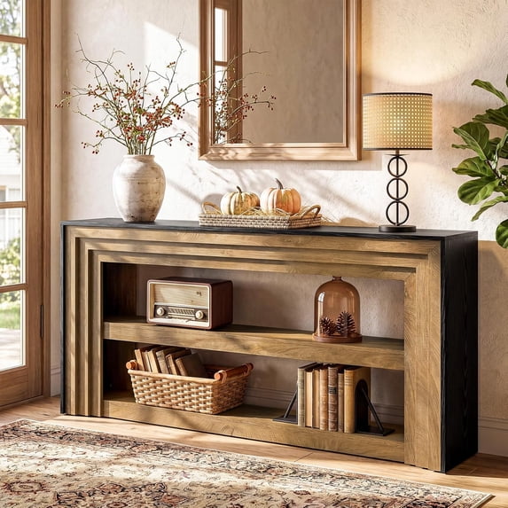 Finmind 3-Tier Console Table, Wooden Sofa Table, Living Room, Hallway ...