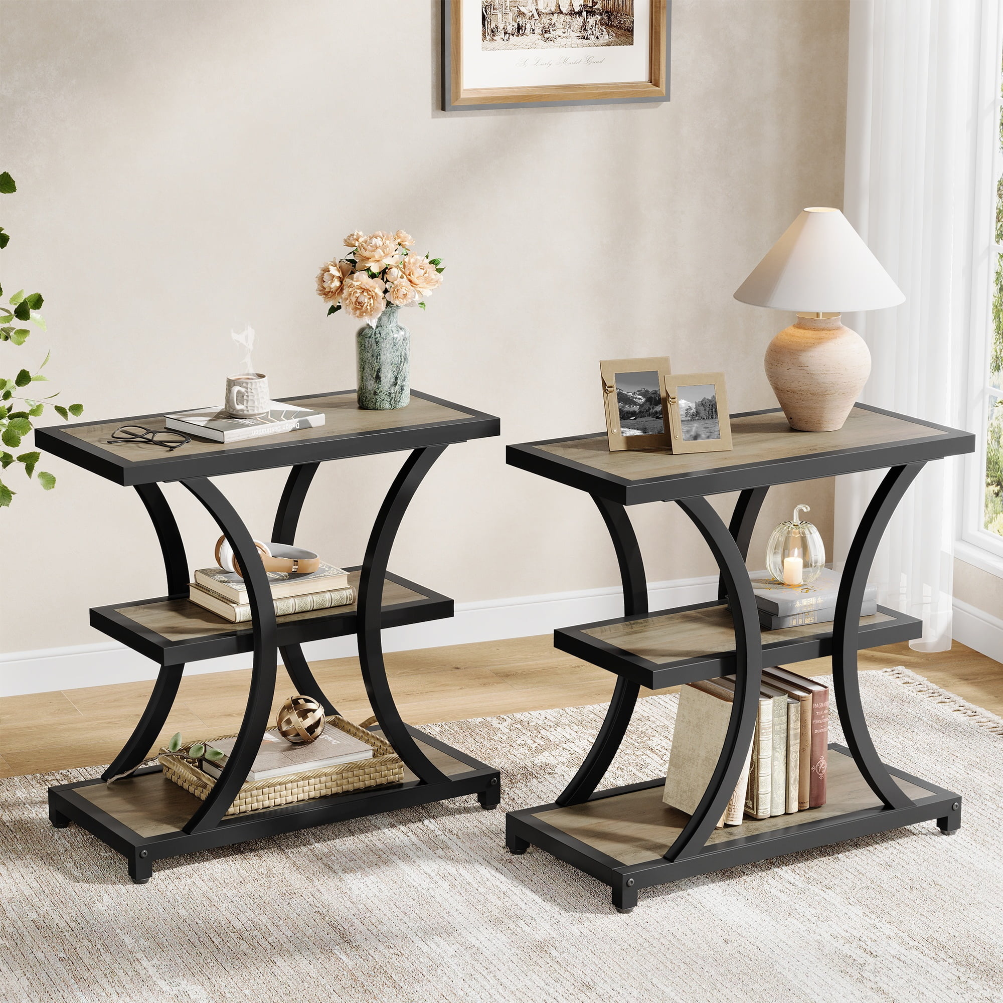 Finmind 3-Tier End Table with Storage, 23.6 Inch Side Table with ...