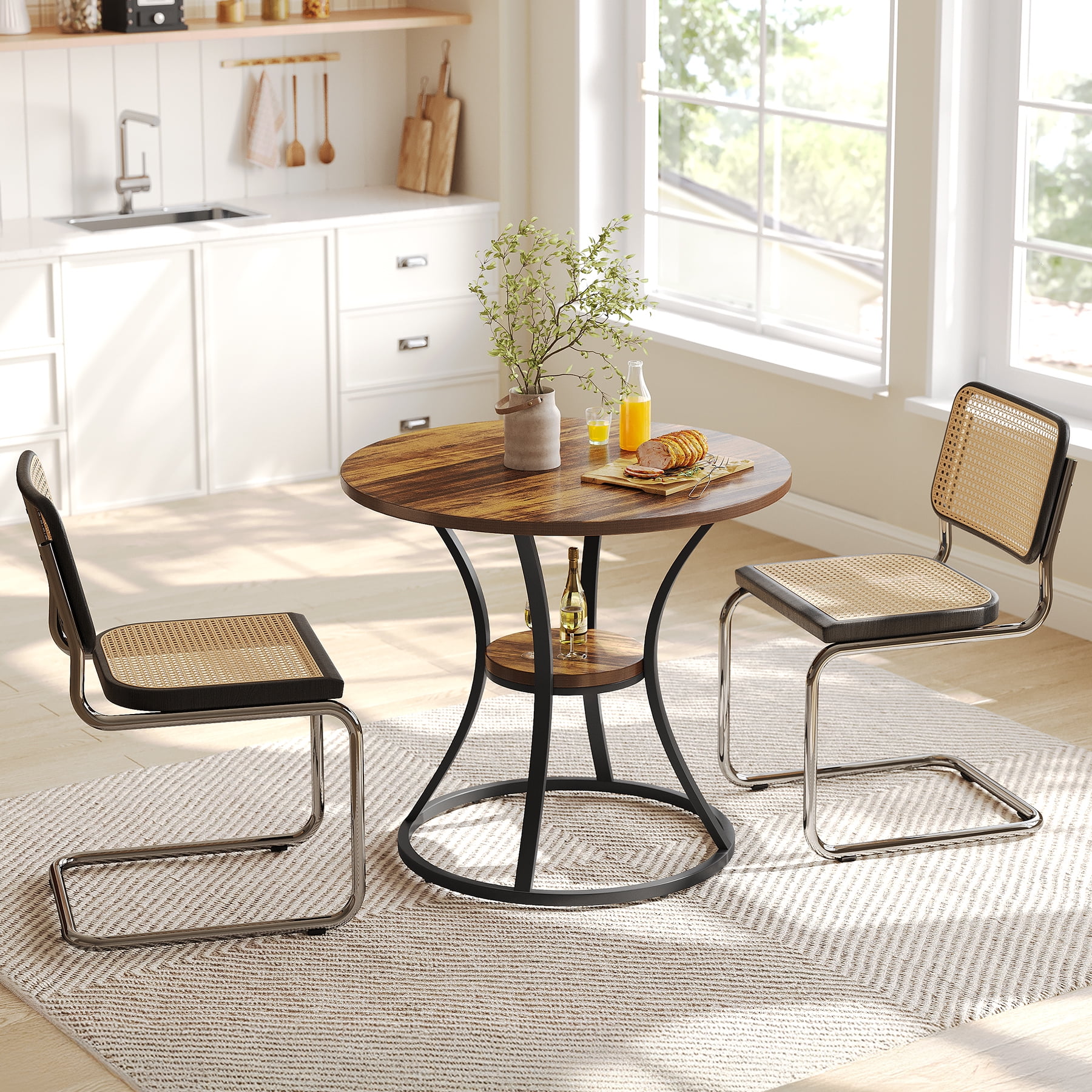 Finmind 31.5-Inch Small Modern Round Conference Table, Industrial ...
