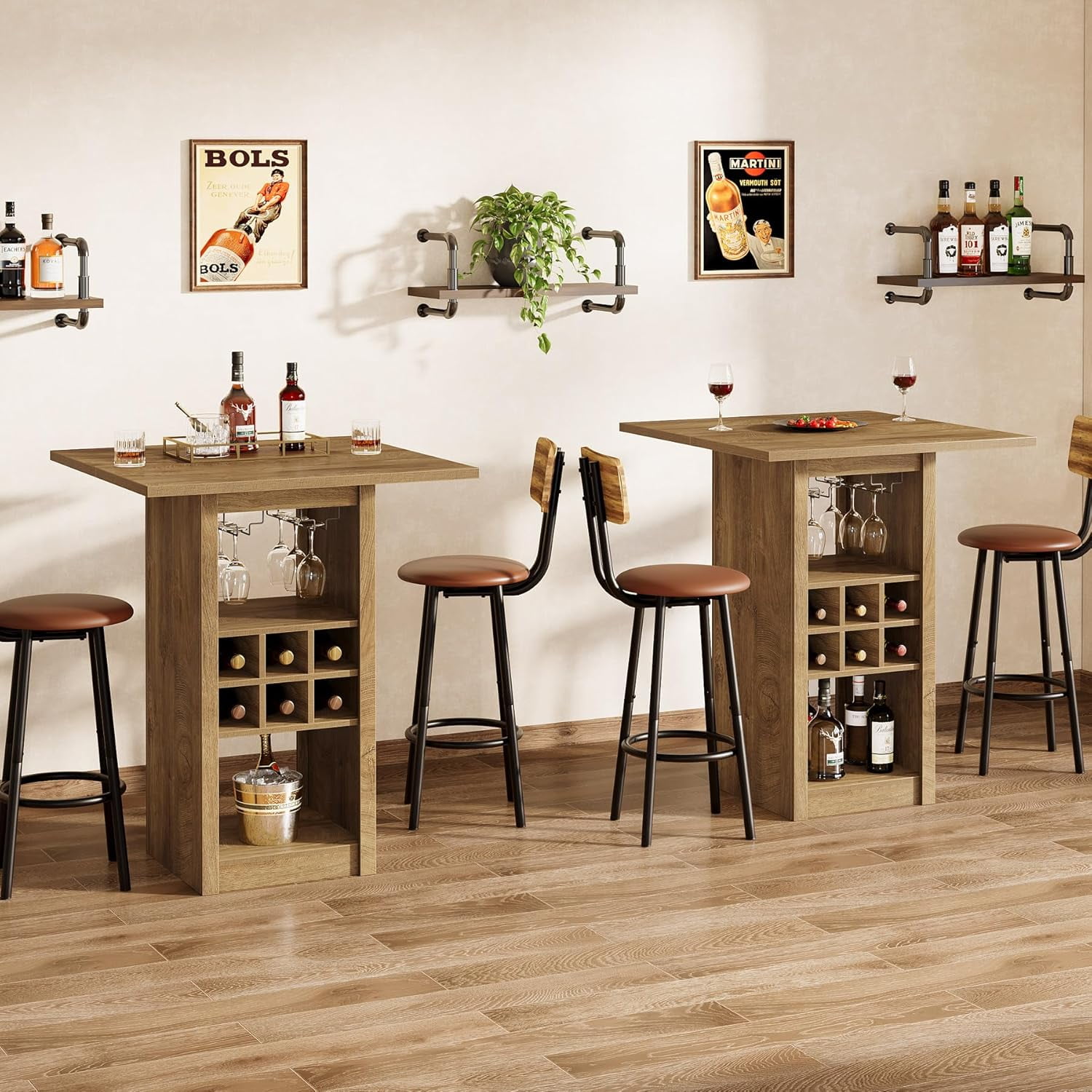 Finmind 31.5-Inch Square Bar Table, 4-Tier Wood Counter Height Home Bar ...