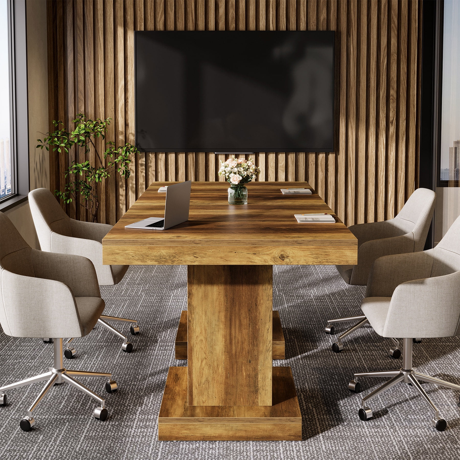 Finmind 31.5-Inch Square Conference Table for 4, Small Meeting Table ...
