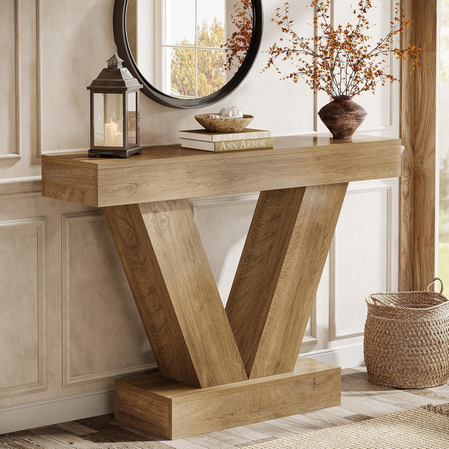 Finmind 41.3" Console Table, Narrow Entryway Table with V-Shaped Legs ...