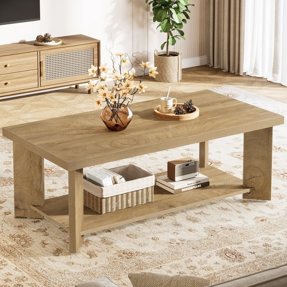 Finmind 47" Coffee Table for Living Room, 2-Tier Farmhouse Accent ...