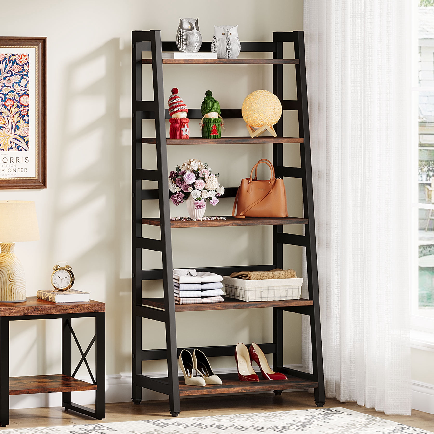 Finmind 5-Tier Industrial Bookshelf Bookcase, 5 Shelf Ladder Book ...