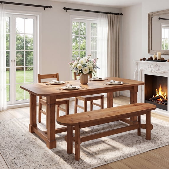 Finmind 55" Solid Wood Dining Bench, Farmhouse Entryway Bench with ...