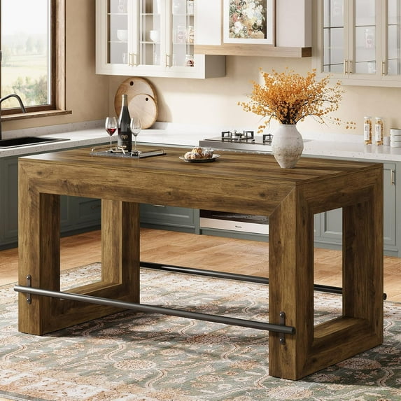 Finmind 59" Home Bar Table Unit, Industrial Counter Height Bar Cabibnet ...