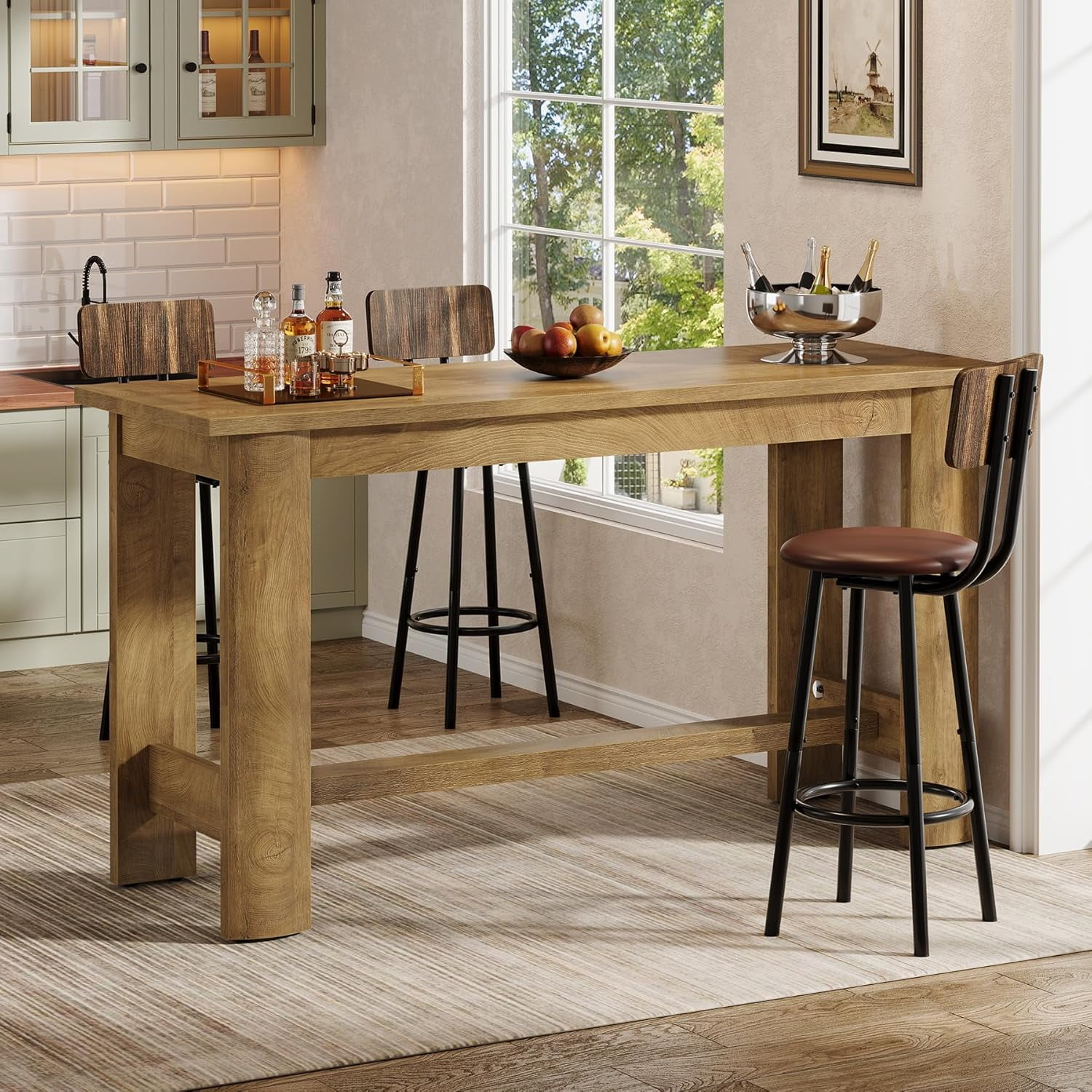 Finmind 63-Inch Counter Height Pub Table, Farmhouse Long Bar Table for ...