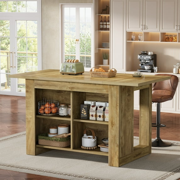 Finmind 63-Inch Kitchen Island with Storage, Farmhouse Island Table ...
