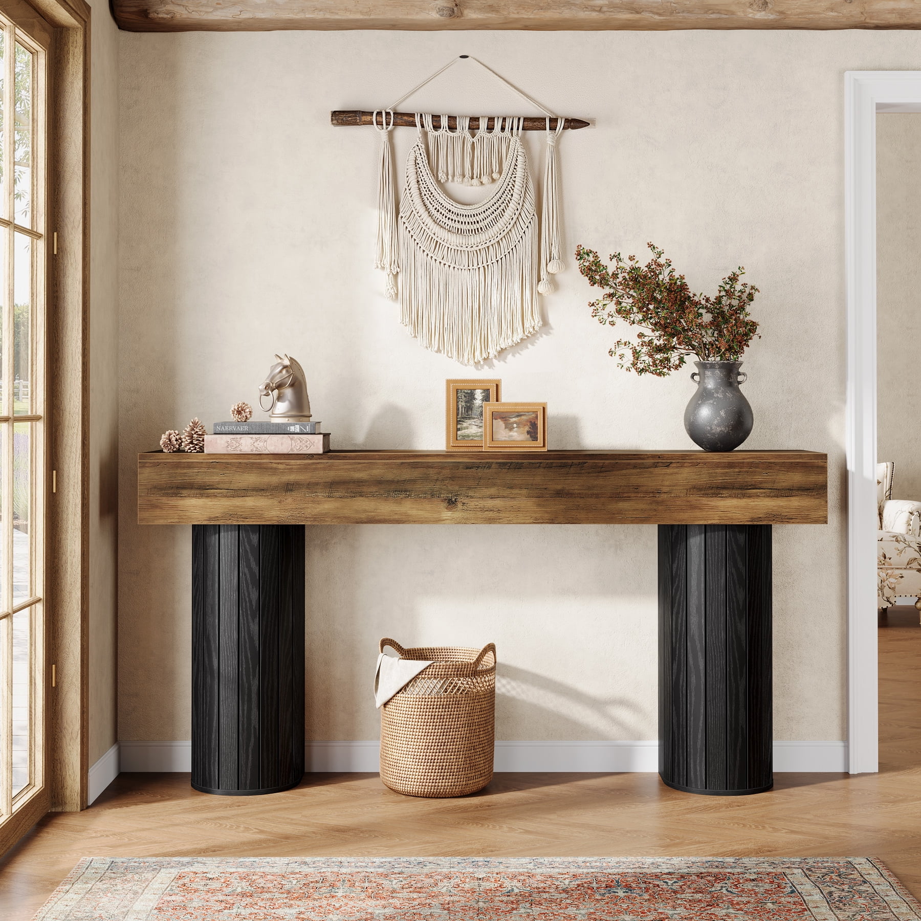 Finmind 63-Inch Long Console Table, Farmhouse Entryway Table with ...