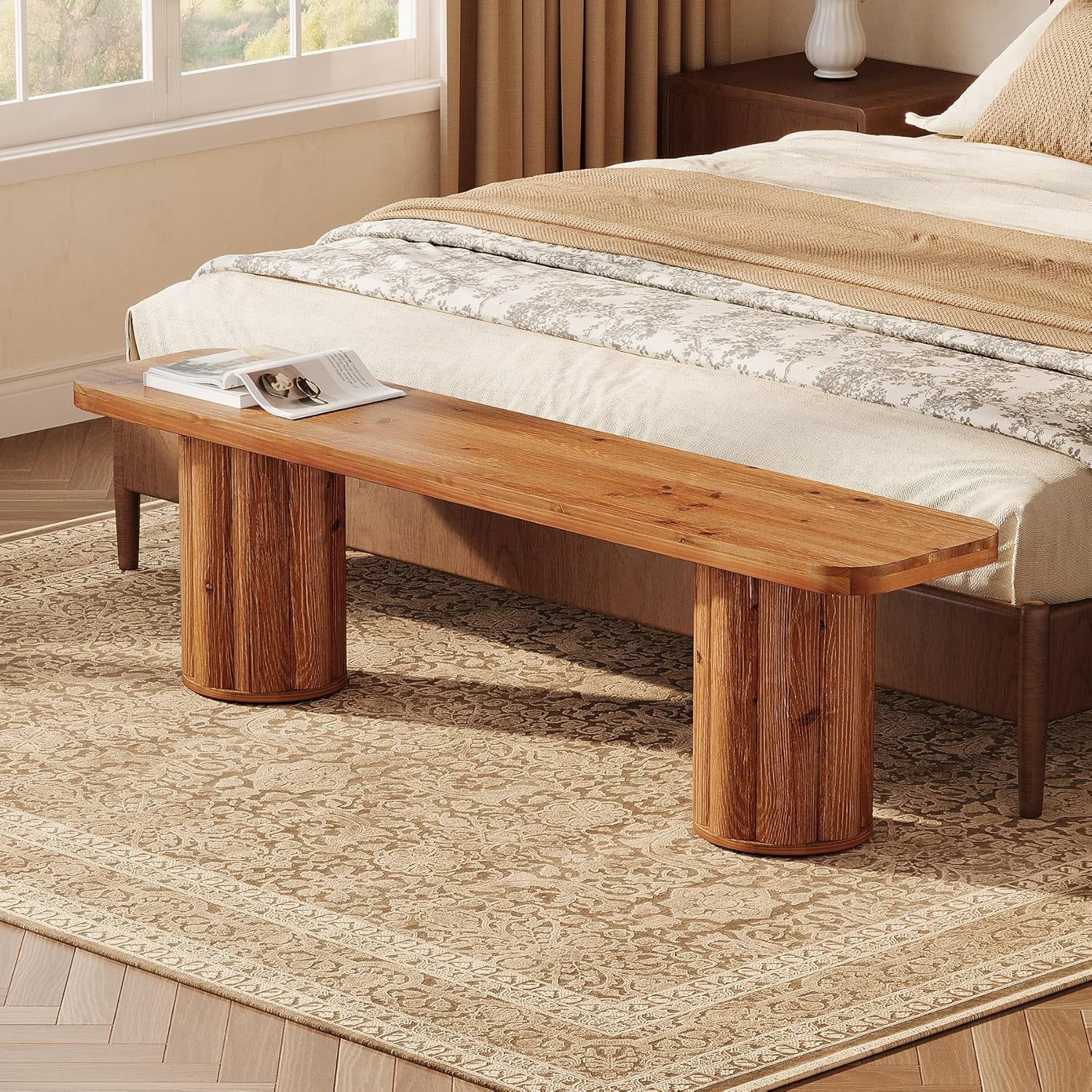 Finmind 63" Solid Wood Bench, Farmhouse Entryway Bench, Extra Long ...