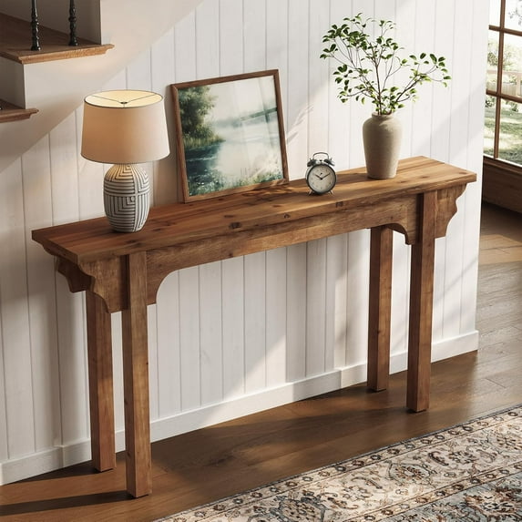 Finmind 63" Solid Wood Entryway Table, Mid-Century Modern Console Table ...