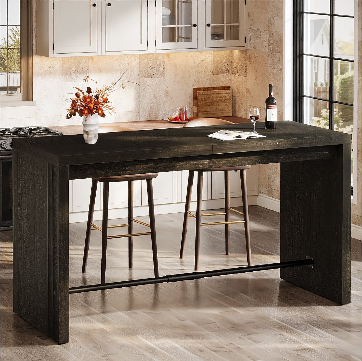 Finmind 63-inch Long Bar Table, Industrial Counter Height Pub Dining ...