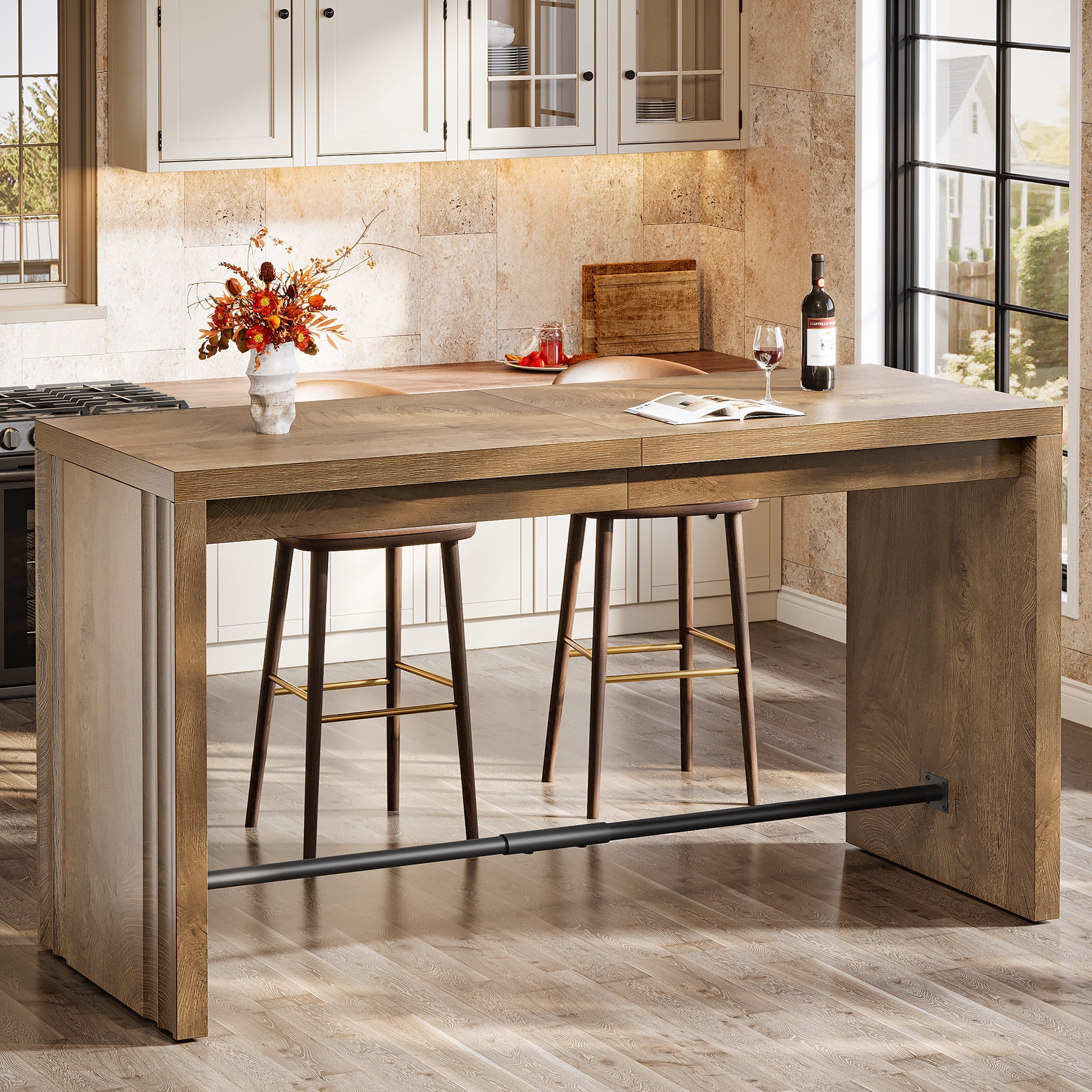 Finmind 63-inch Long Bar Table, Industrial Counter Height Pub Dining ...
