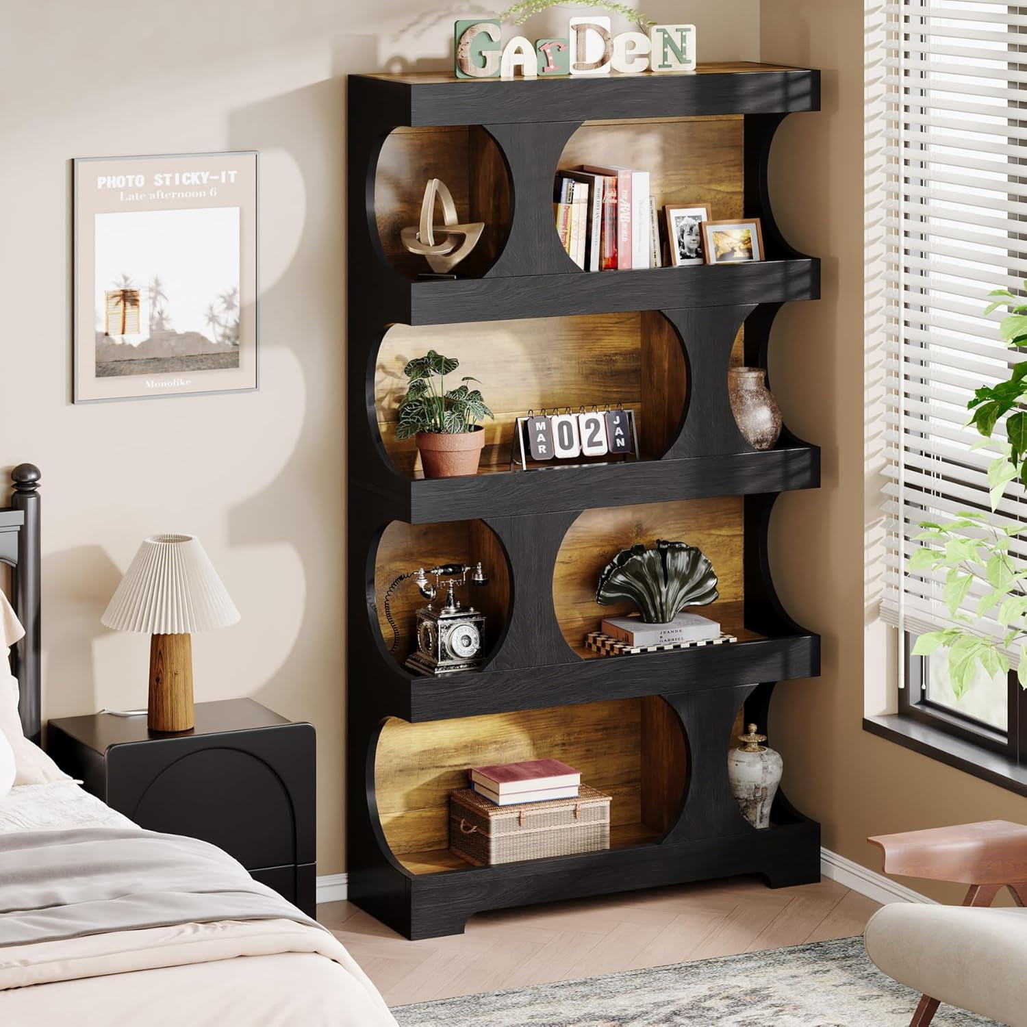 Tribesigns 71" 4-Tier S-Shaped Bookcase - Wood Decorative Storage Shelf ...
