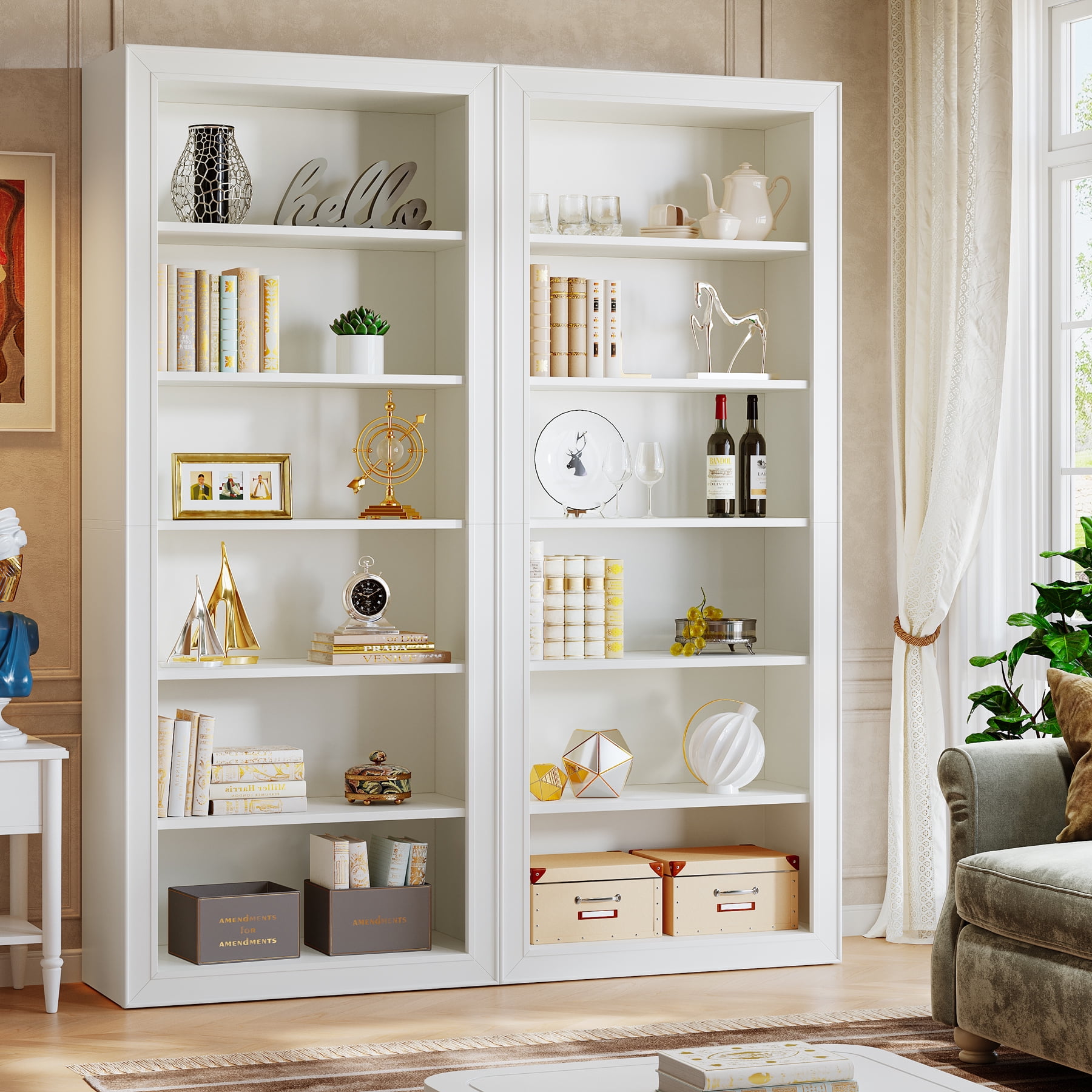 Finmind 75" Tall Bookcase, 6-Tier Modern Bookshelf Open Display Storage ...
