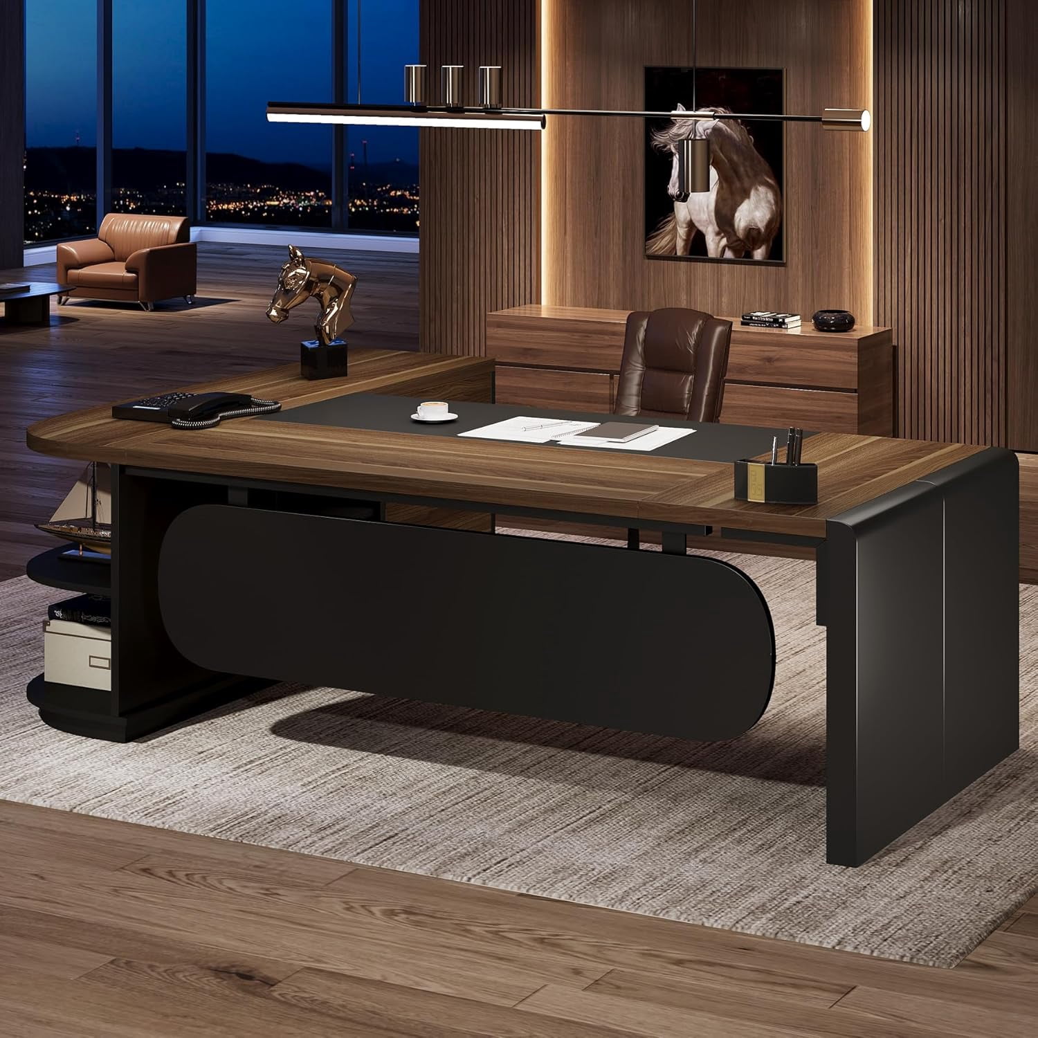Finmind 80" L-Shaped Executive Desk, Large Office Desk with 55" Drawer ...