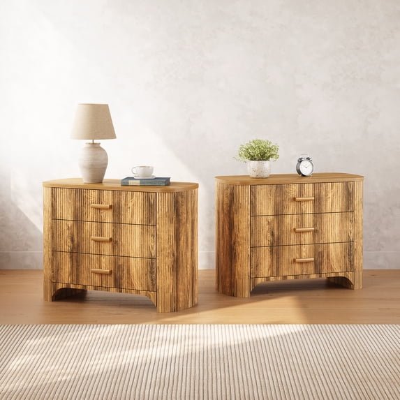 Finmind Fluted Nightstand Set of 2, 31.5 Inch W Oversized 3-Drawer ...