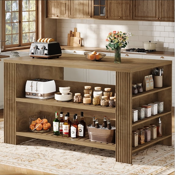 Finmind Kitchen Island with Storage, 59-Inch Kitchen Island Table with ...