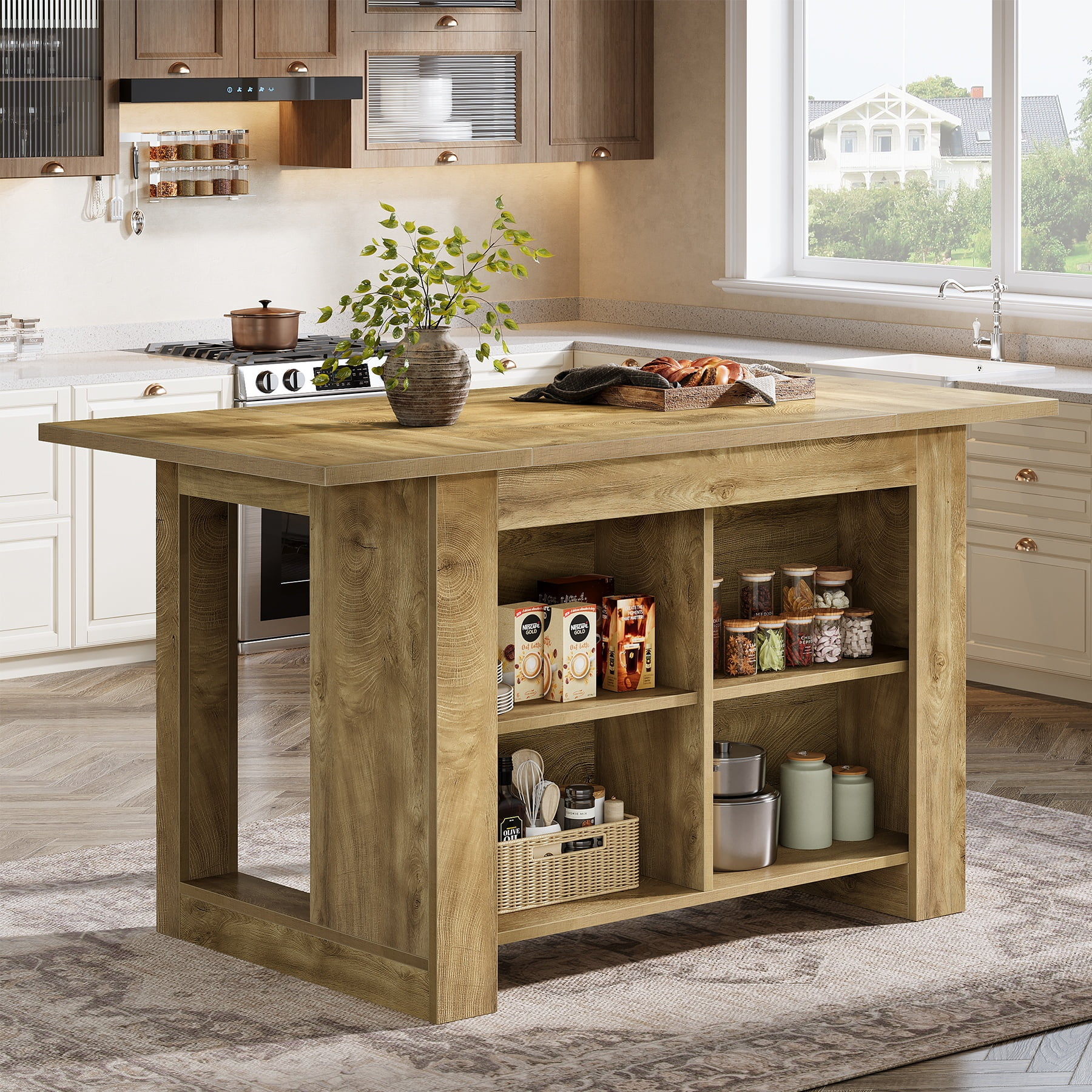 Finmind Kitchen Island with Storage, 63 Inch Island Table with Extra ...