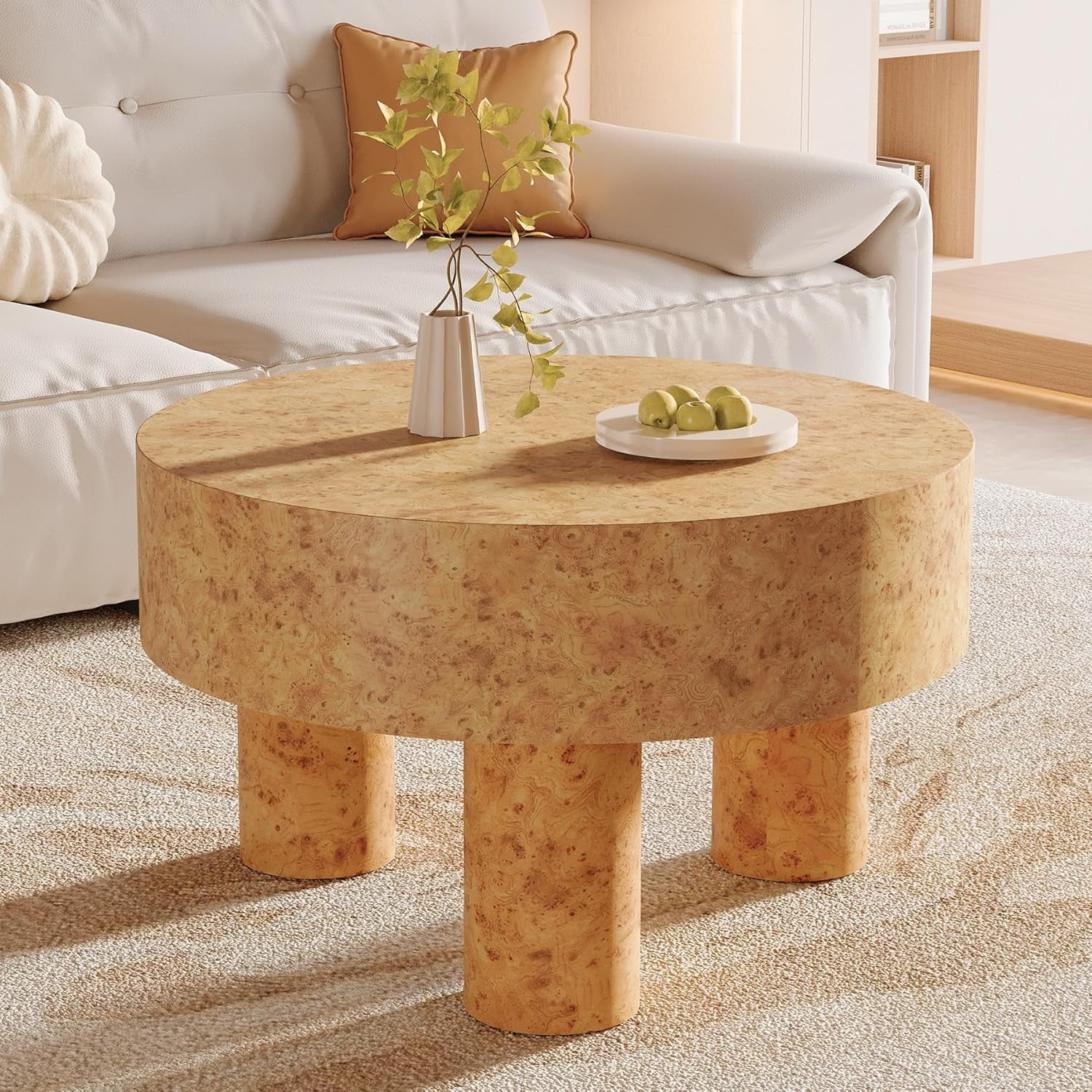 Finmind Modern Round Coffee Table, 31.5 inch Wooden Circle Center Table ...