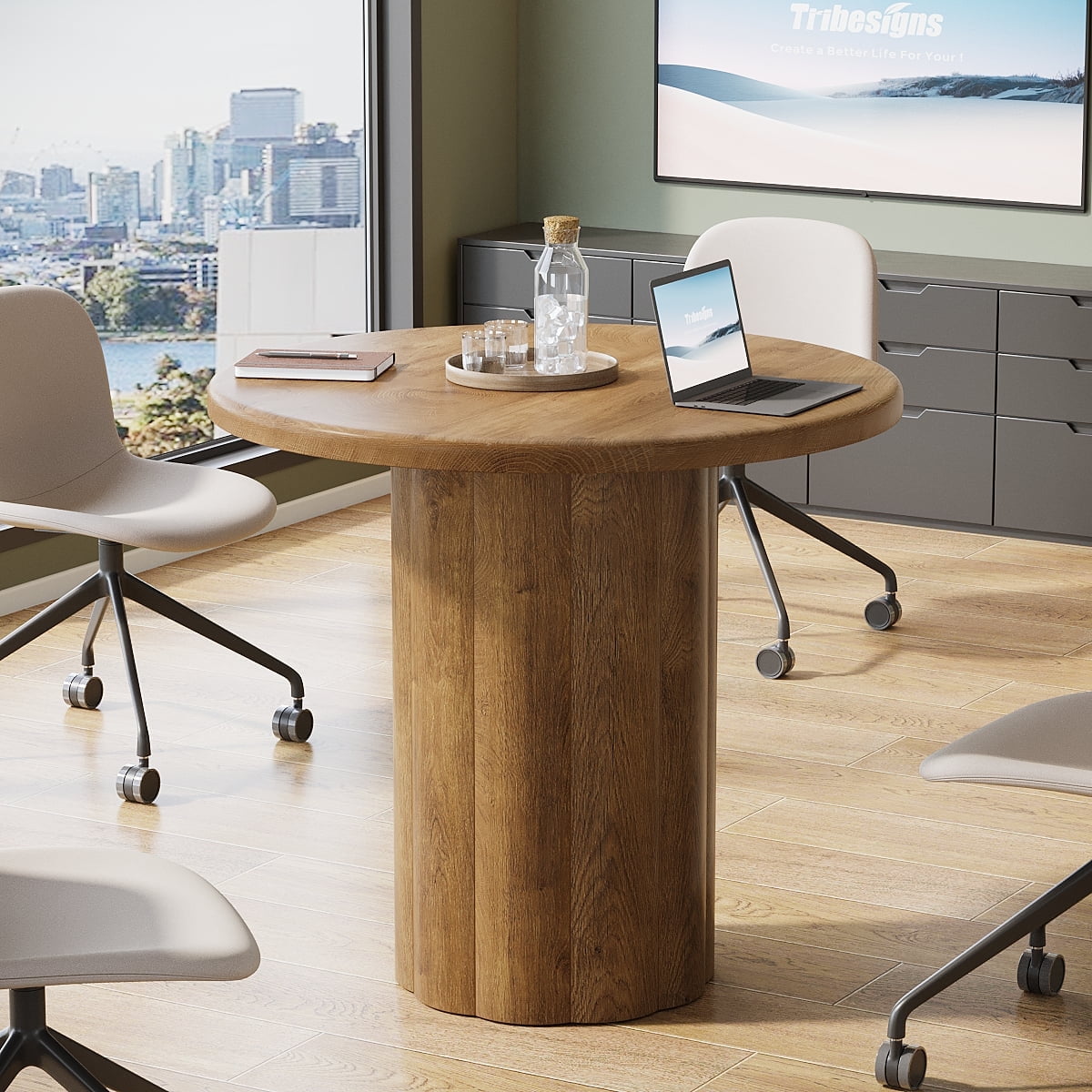 Finmind Small Round Conference Table for 4 , 31.5-Inch Office Tablewith ...
