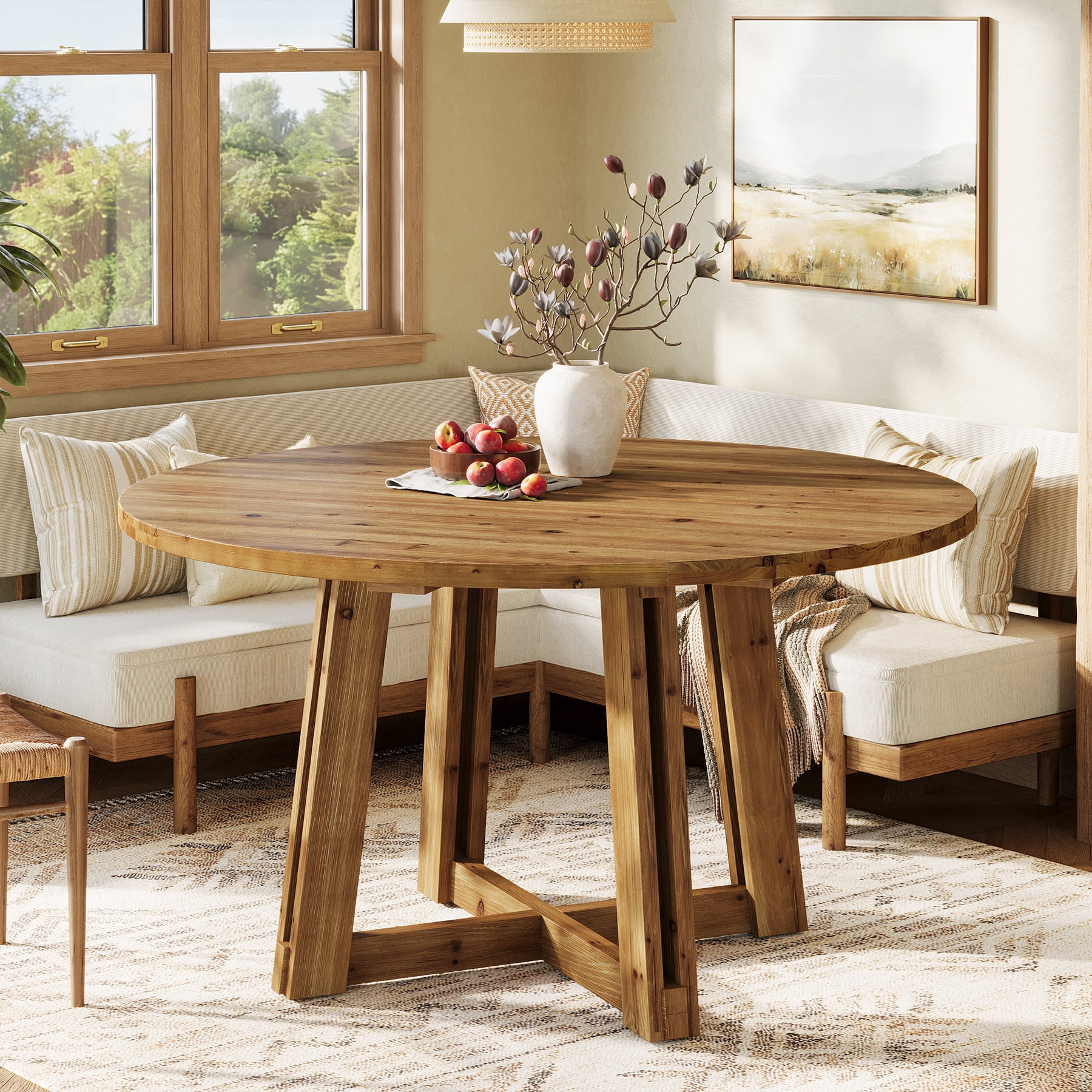 Finmind Solid Wood Dining Table for 4-6, 47 Inch Round Kitchen Table ...