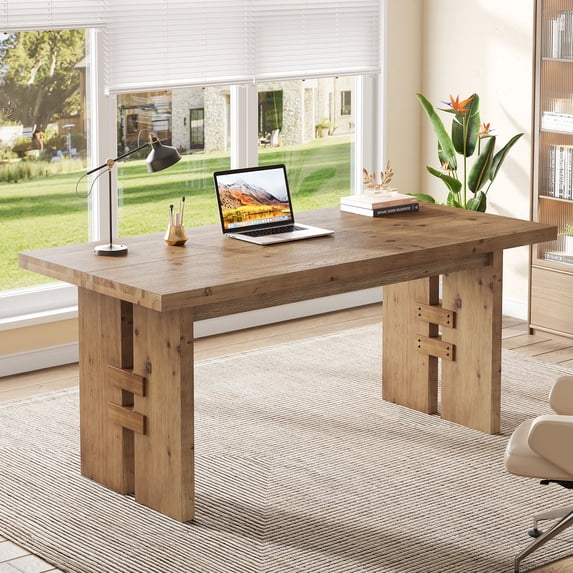 Finmind Solid Wood Executive Computer Desk, 63 inch Farmhouse ...