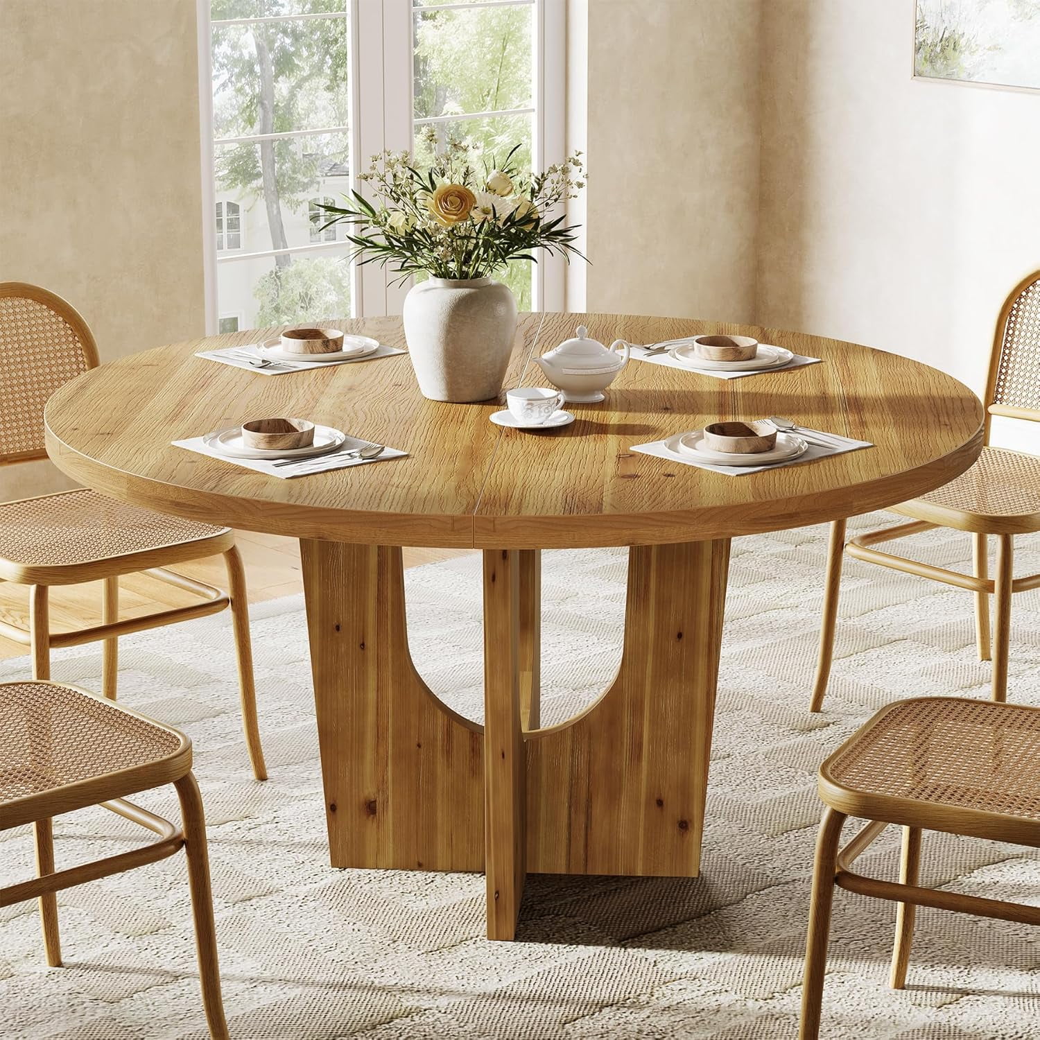 Finmind 47.2" Solid Wood Round Dining Table, Farmhouse Kitchen Table ...