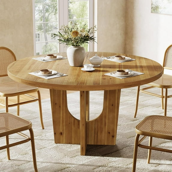 Finmind Solid Wood Round Dining Table, 47.2" Farmhouse Kitchen Table ...