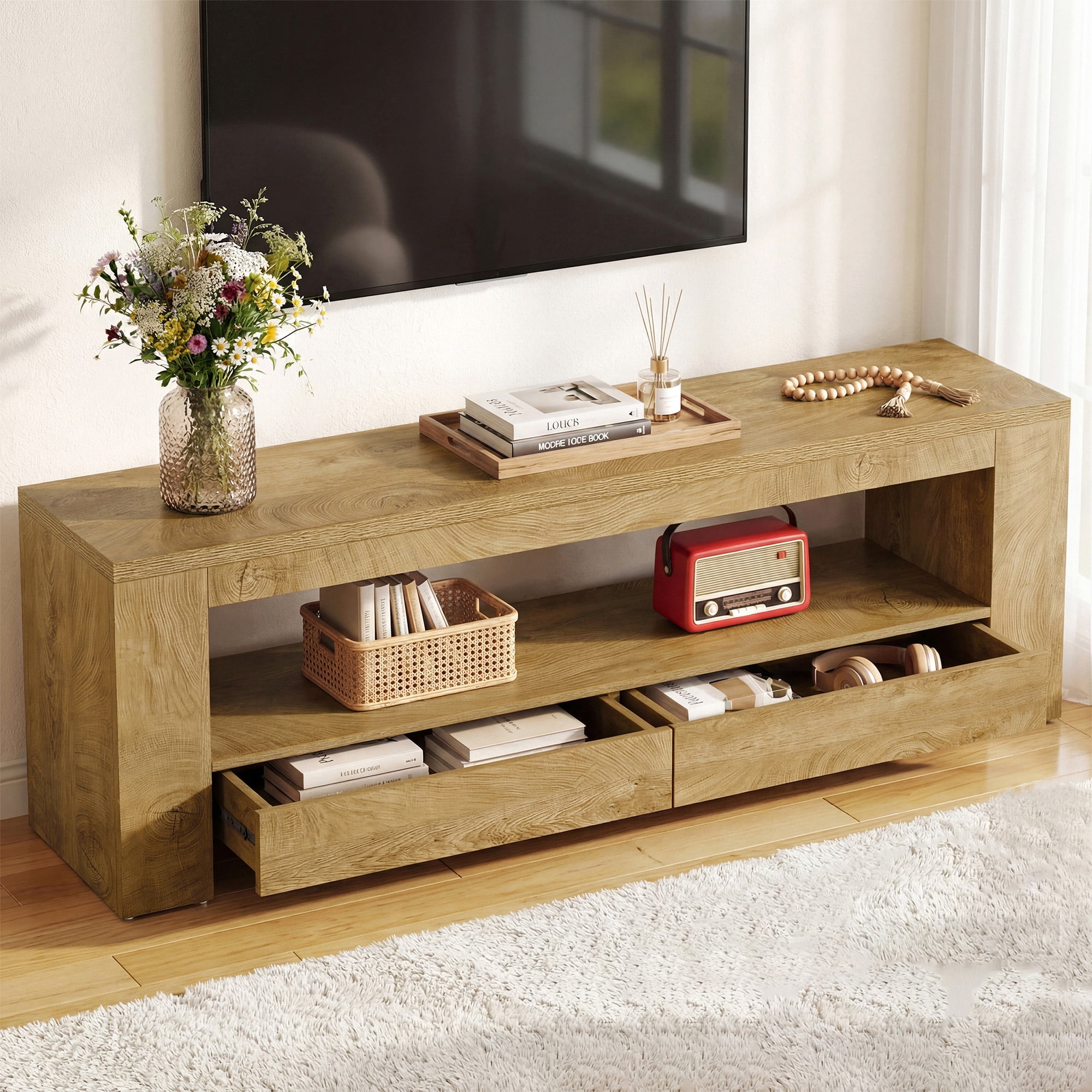 Finmind TV Stand with 2 Drawers, 63" Entertainment Center for 50/55/65 ...