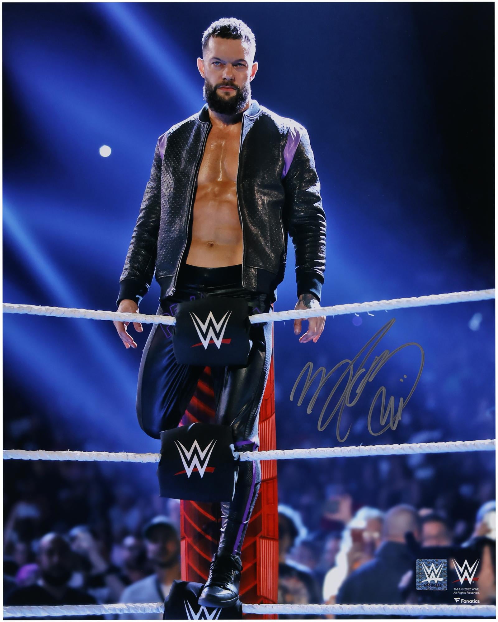 Finn Balor WWE Autographed 16" x 20" Sitting on Top Turnbuckle with Jacket On Photograph ...