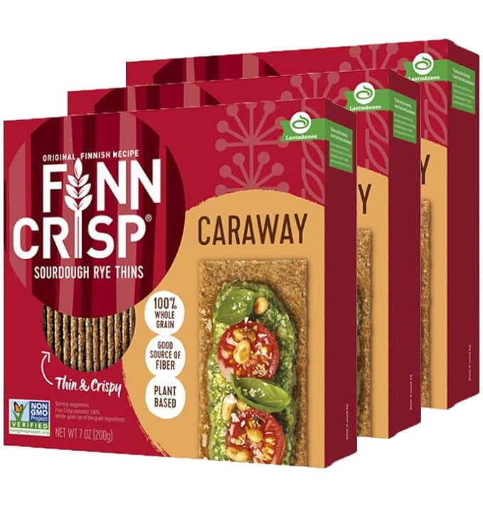 Finn Crisp Caraway Thin Rye Crispbread 7 oz 3 Pack Whole Grain Low ...