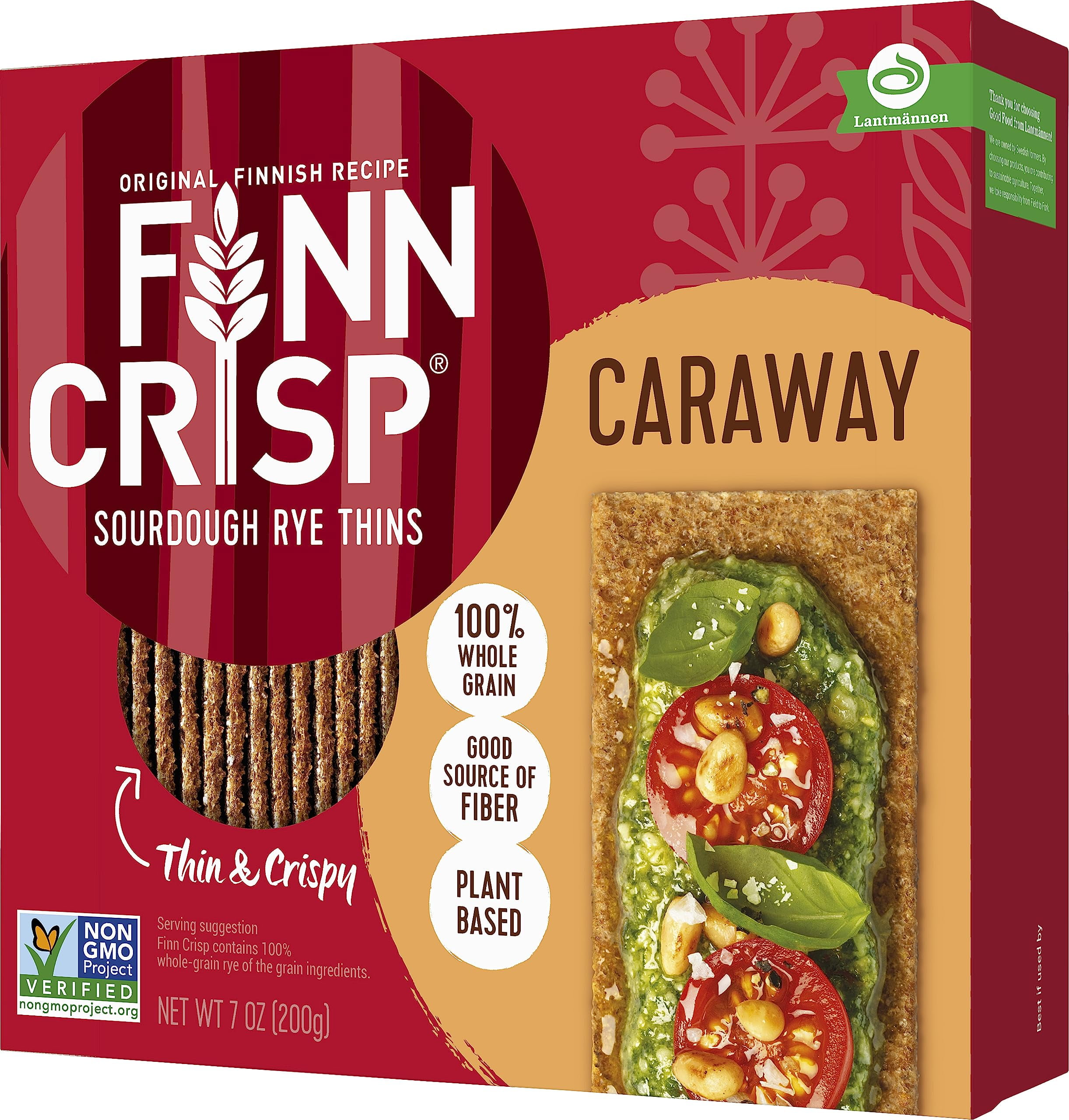 Finn Crisps Rye Crispbread SBF3 with Caraway 7oz | Thin, Crispy Rye ...