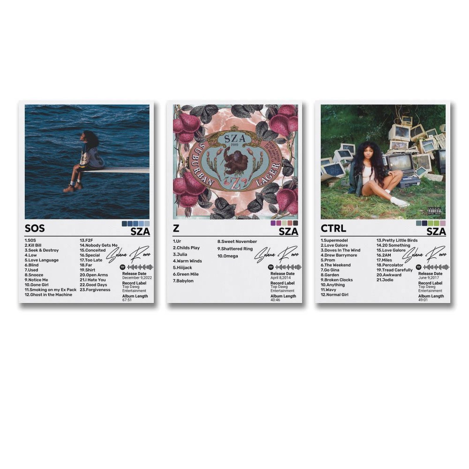 Finn SZA Album Cover Posters Bundle Set of 3, Home Decor, Album Music ...
