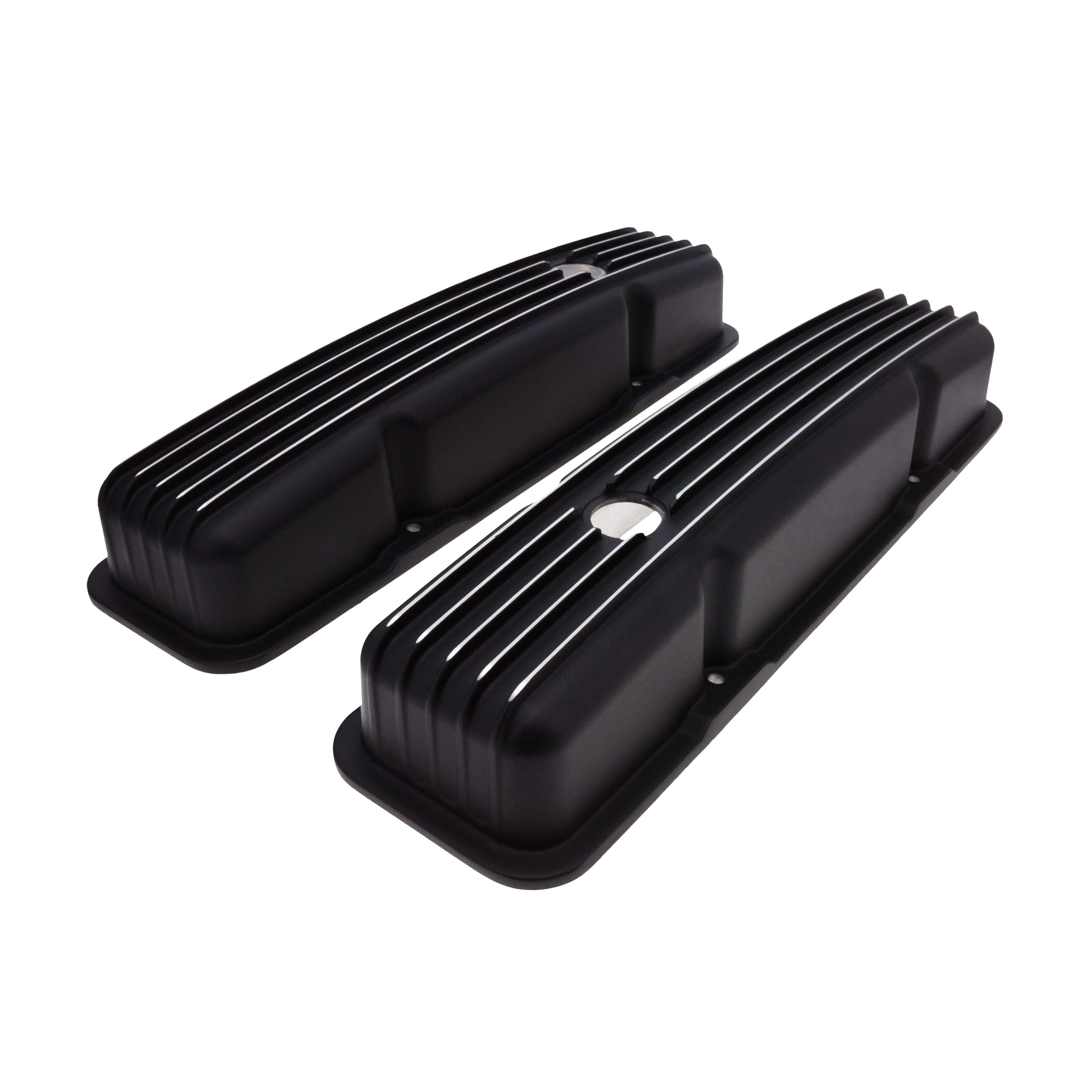 Finned Aluminum Valve Covers for 1958-1986 Chevy SB 1.25" Hole - Black ...