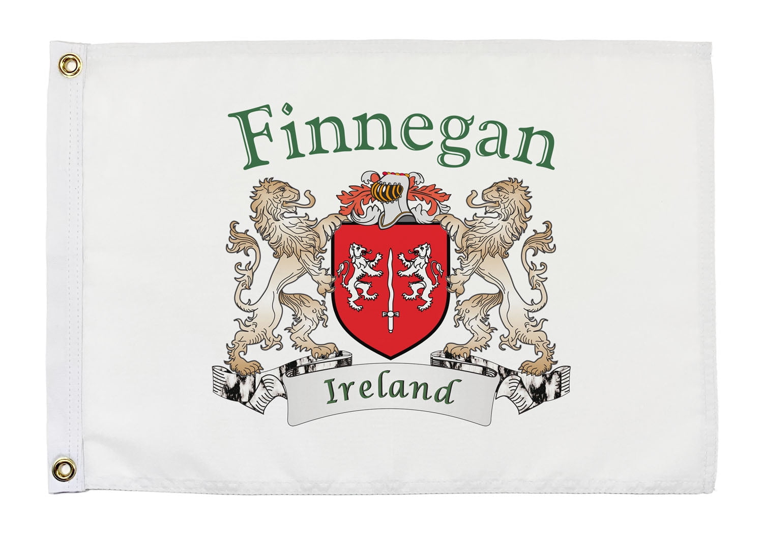 Finnegan Irish Coat of Arms Small White Flag - 16"x10.5" inches ...